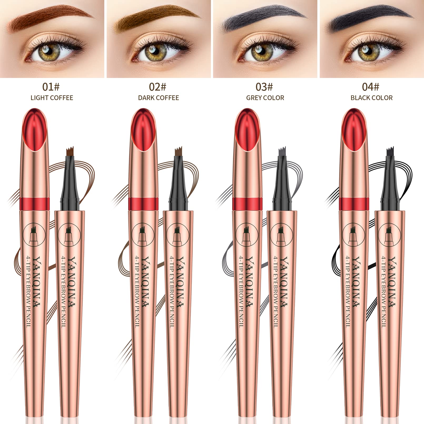 Anifer Liquid Microblading Smoke Gray Eyebrow Pencil. - Waterproof, Long-Lasting, Natural, 4-Point Fork-Tip Eyebrow Pen(Smoke Gray 3#)