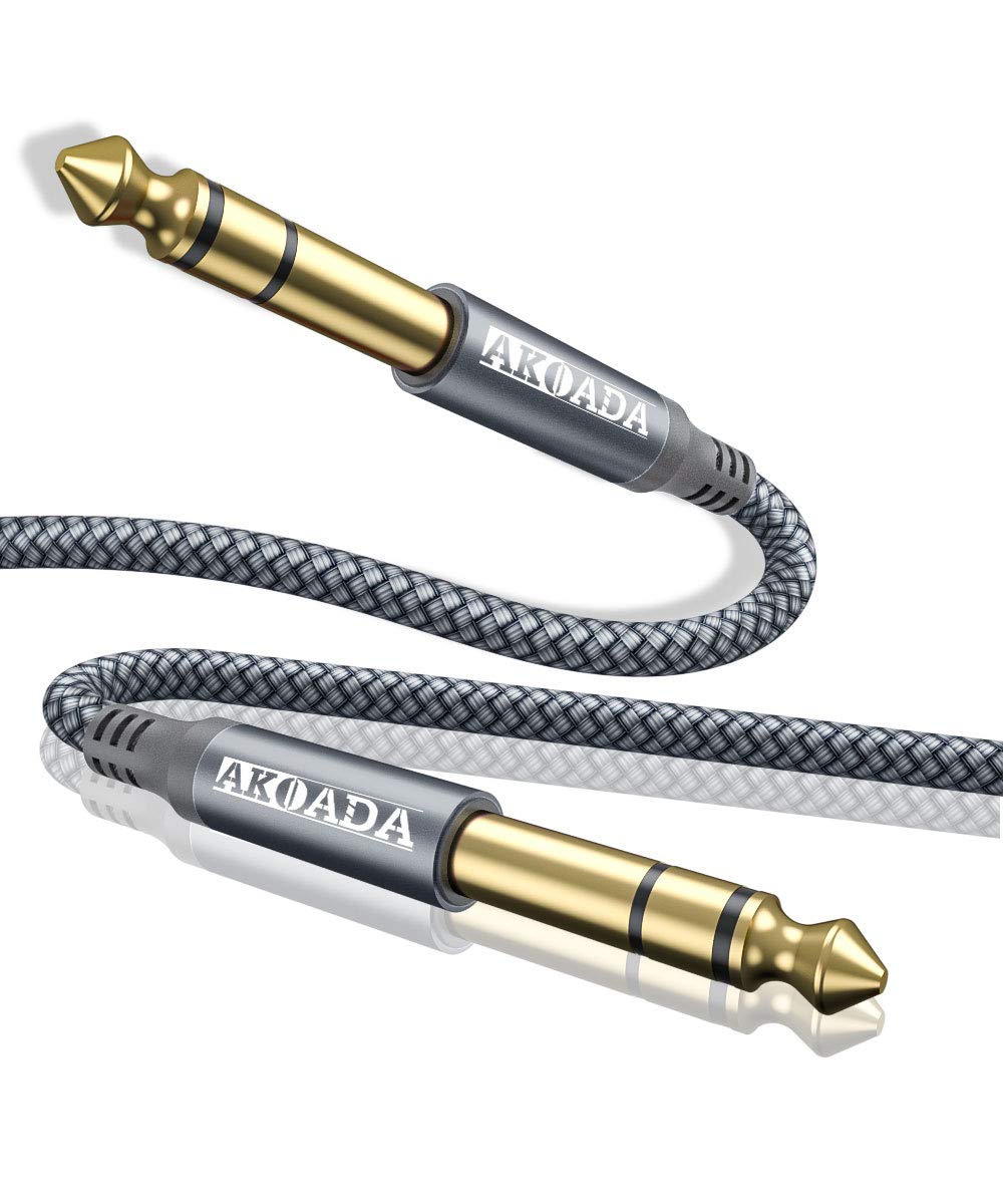 AkoaDa Instrument Cable 10FT 6.35mm(1/4) TRS to 6.35mm (1/4) TRS Balanced Stereo Audio Adapter Male to Male Nylon Braid Cable,Support, Bass,Audio Mixers,Speaker,Amplifier etc,Single(Grey)