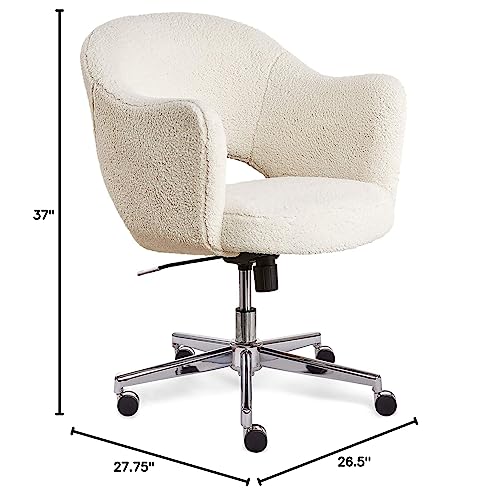 Serta Valetta Office Desk Memory Foam Padding, Midcentury Modern Style, Chrome-Finished Stainless-Steel Base, Home Chair, Cream Fuzzy Faux Fur