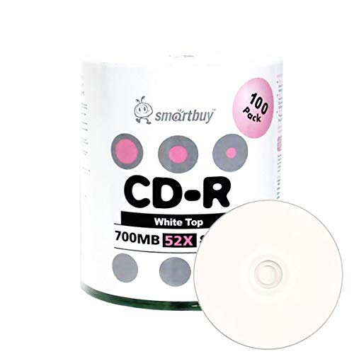 Smart Buy White Top CD-R 100 Pack 700mb 52x Blank Recordable Discs, 100 Disc, 100pk