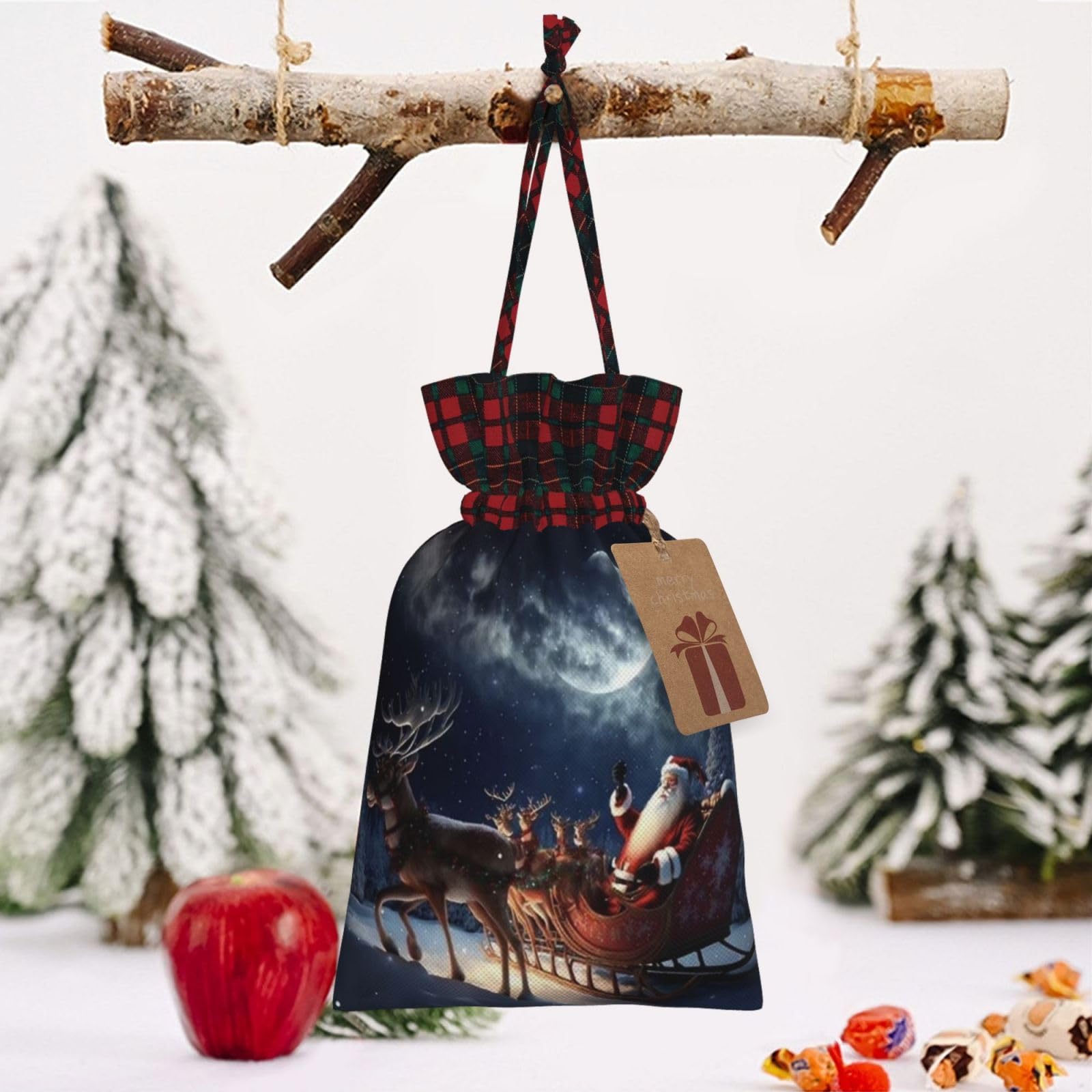 ADSUYETOR Christmas Drawstring Gift Bags, Cartoon Santa Claus With Drawstring Burlap Gift Bags For Holiday Parties