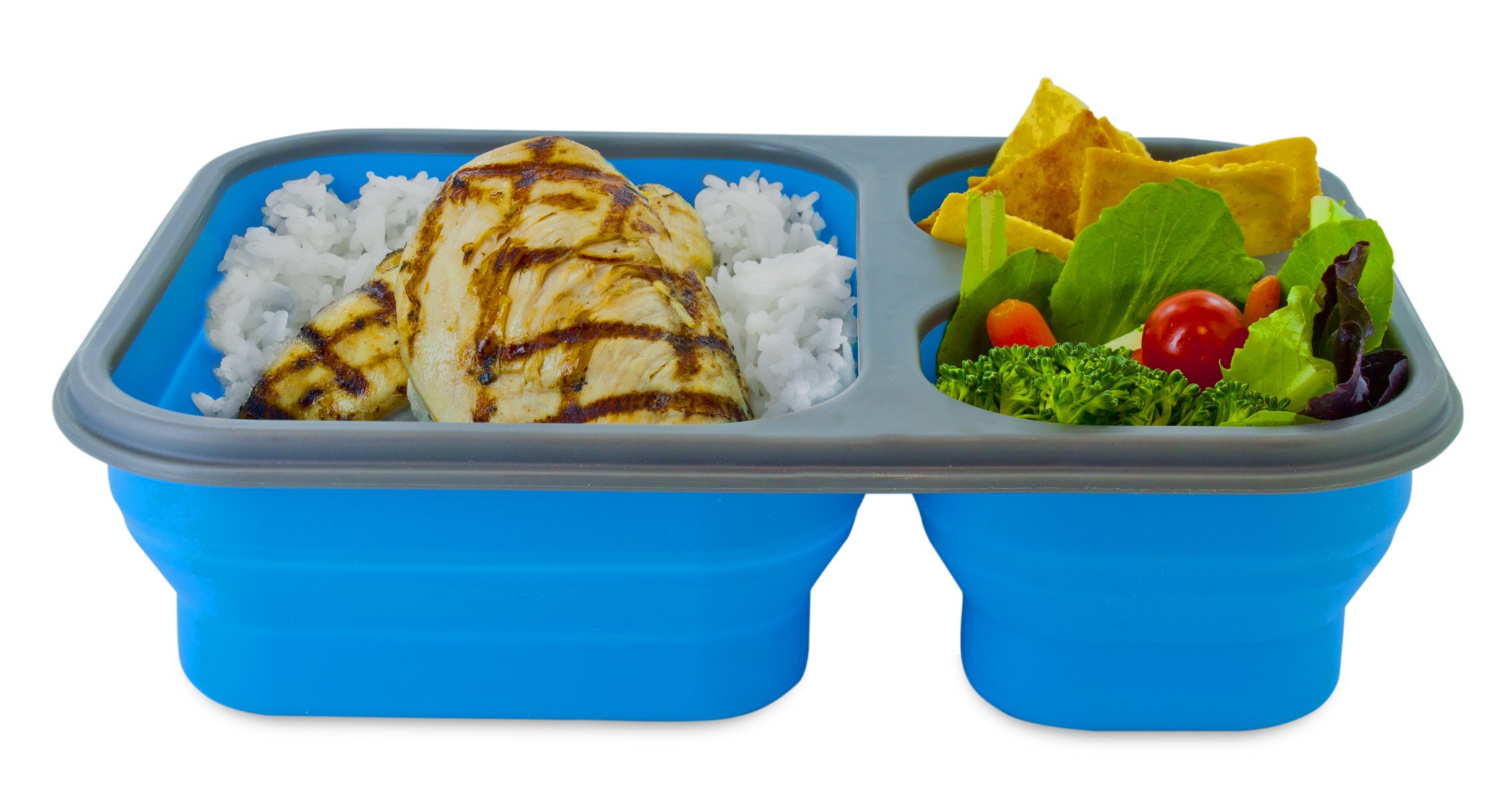 Smart Planet EC-34 Large 3-Compartment Eco Silicone Collapsible Meak Kit Lunch Box, Blue