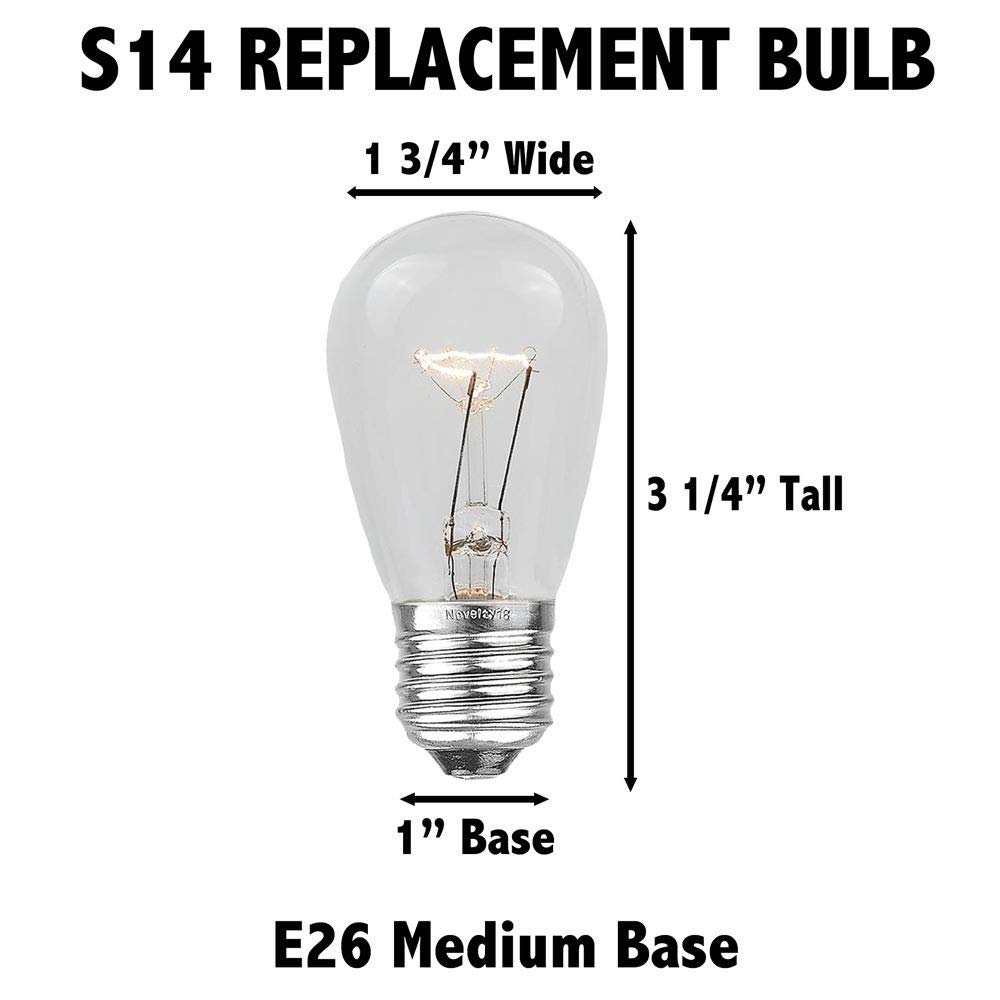 Novelty Lights 25 Pack S14 Outdoor Patio Edison Replacement Bulbs, E27 Medium Base, Amber/Orange, 11 Watt
