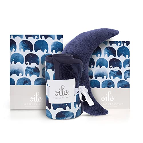 Oilo Baby Blanket Bundle | Cute Lightweight Cotton Fabric Comforter | Cozy, Soft wash & Waterproof Diaper Change pad, Blanket & Crib Sheet | for Infant/Toddler | Newborn Nursery Collection | Elephant