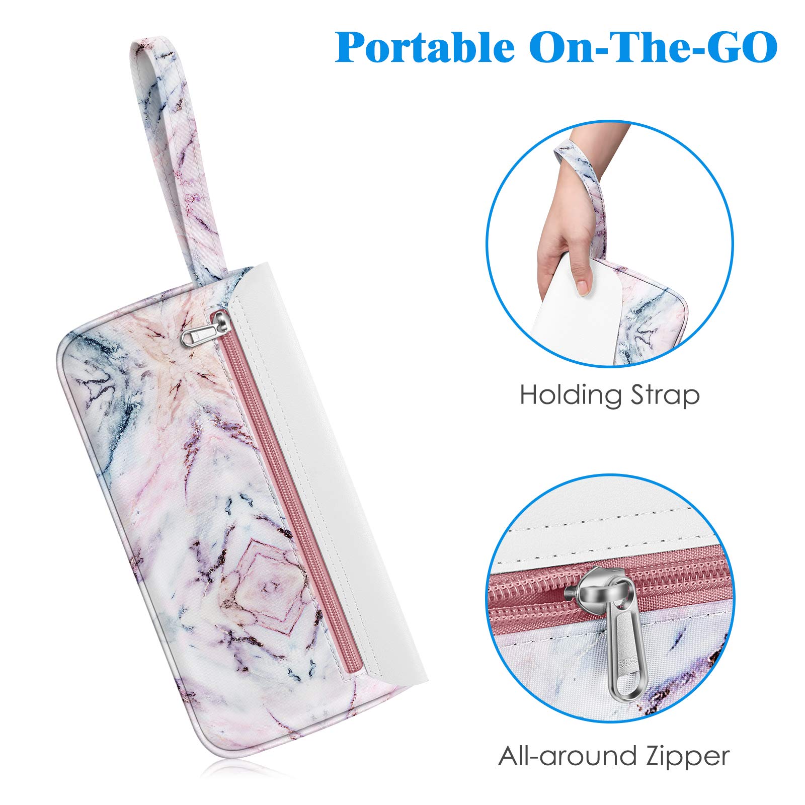 Fintie Carrying Case for Nintendo Switch OLED Model 7.0"/Switch 6.2" - Portable Travel Bag Protective Sleeve Pouch with Game Card Slots & Large Pocket for Switch and Accessories, Marble Pink