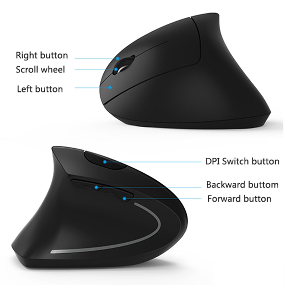 Lekvey Left Handed Mouse, Wireless 2.4 GHz USB Lefty Left Hand Ergonomic Vertical Mouse, Less Noise - Black