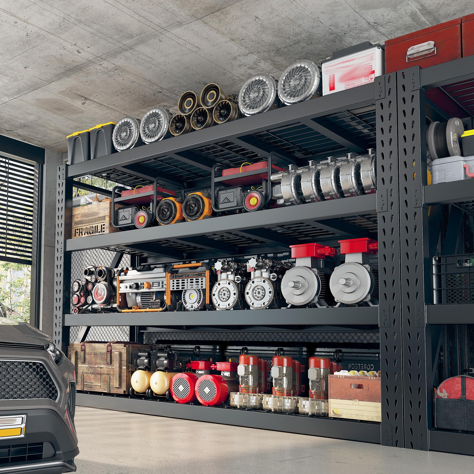 Bepatio 8000 LBS Garage Shelving, 77" W Heavy Duty Steel Shelving Unit Adjustable Metal Shelves for Storage Shelves Utility Shelf for Garage,Basement,Warehouse,Black 77" W*24" D*72”H