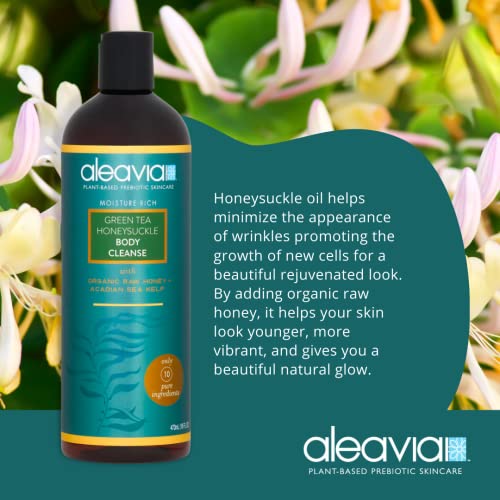Aleavia Green Tea Honeysuckle Body Cleanse β Organic & All-Natural Prebiotic Body Wash with Raw Honey β 16 Oz.