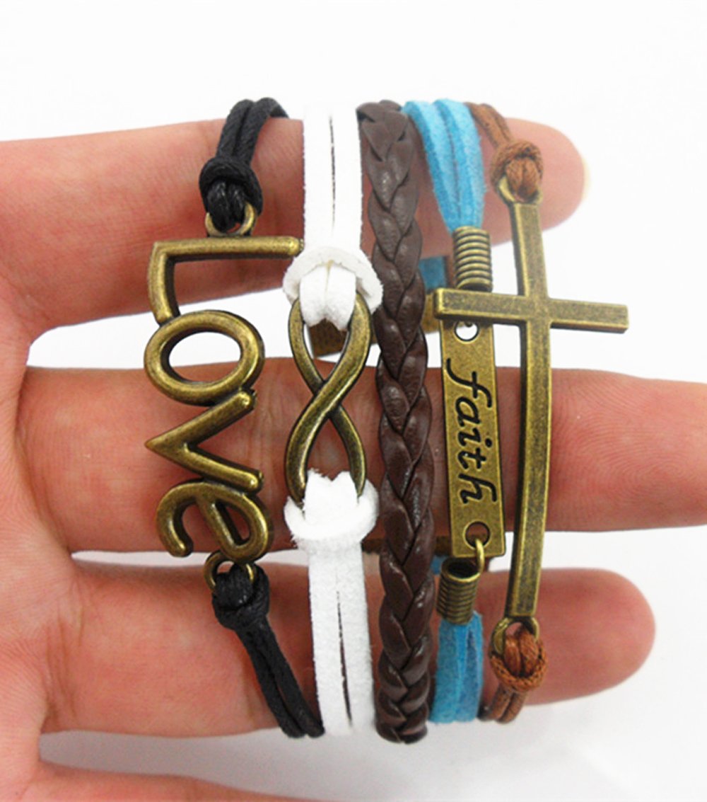 Ac Union Inspirational Leather Bracelets for women,Easter Basket Stuffers Jewelry Multilayer Boho Wrap Bracelets Feather Turquoise Boho Wrap Heart Modern Leopard Bracelets for Teens Girls
