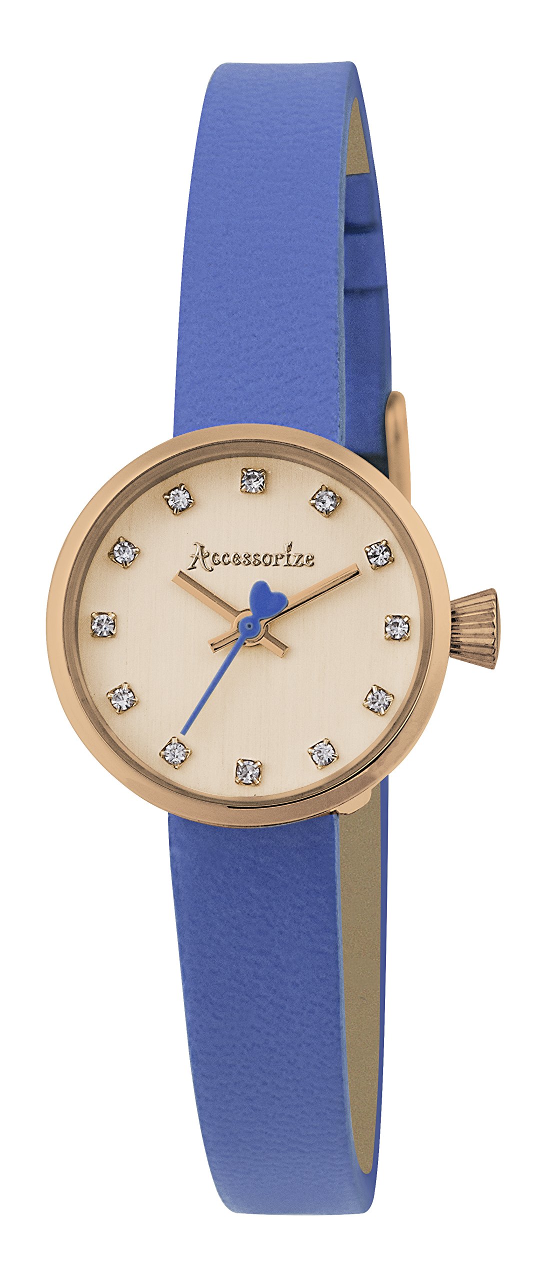 Accessorize Women's Quartz Watch with Rose Gold Dial Analogue Display and Blue PU Strap AZ2003