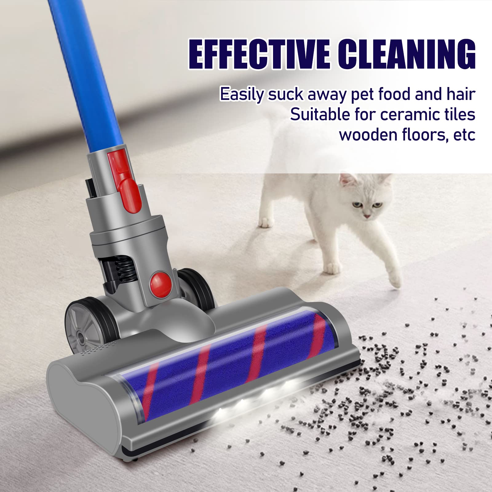 ALSTON Soft Roller Cleaner Head Hardwood Floor Brush Attachment Compatible Motorhead Replacement for Dyson V7 V8 V10 V11 V15 Vacuum Cleaner with LED Headlight