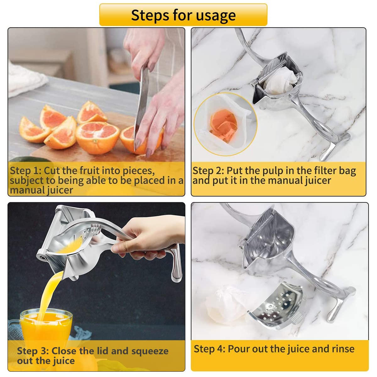 ALEEHAI Lemon Squeezer Citrus Juicer Hand Press Heavy Duty Manual Squeeze, Aluminium Alloy Manual Fruit Juicer Extractor Tool for Pressing Lemons, Oranges, Pomegranates and Limes - Silver