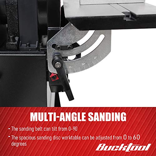 BUCKTOOL Powerful 1-1/2 HP Bench Belt Sander for Wood Working 6 in. x 48 in. Belt and 10 in. Disc Sander with Movable Stand BD61000