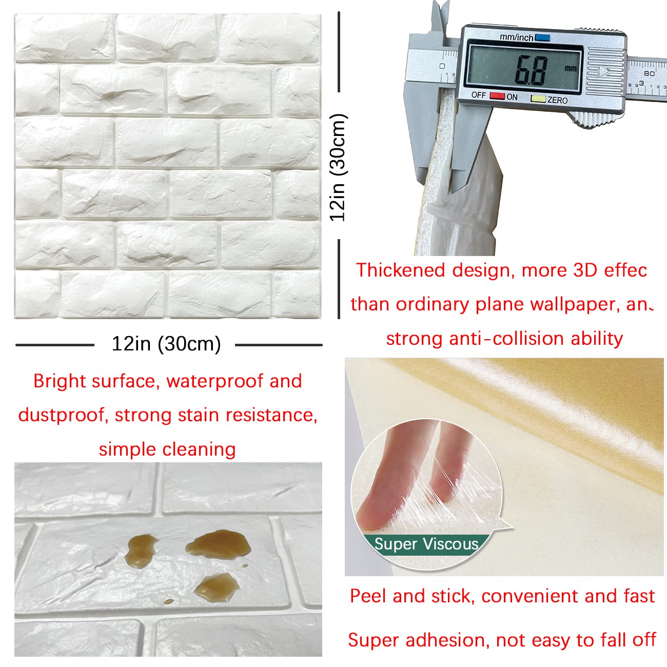 YU LI 3DH 3D Wall Panels Peel and Stick 11PCS White Foam Brick Wallpaper for Bedroom Faux Stone Wall Panel Self-Adhesive Wallpaper (11PCS-10.65 Sq Ft, White)