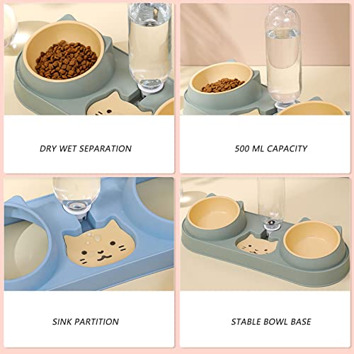 Foviza Double Dog Cat Bowls with Water Dispenser Pets Water and Food Bowl Set Tilted Cat Food Dishes with Automatic Waterer Bottle for Small or Medium Size Dogs Cats