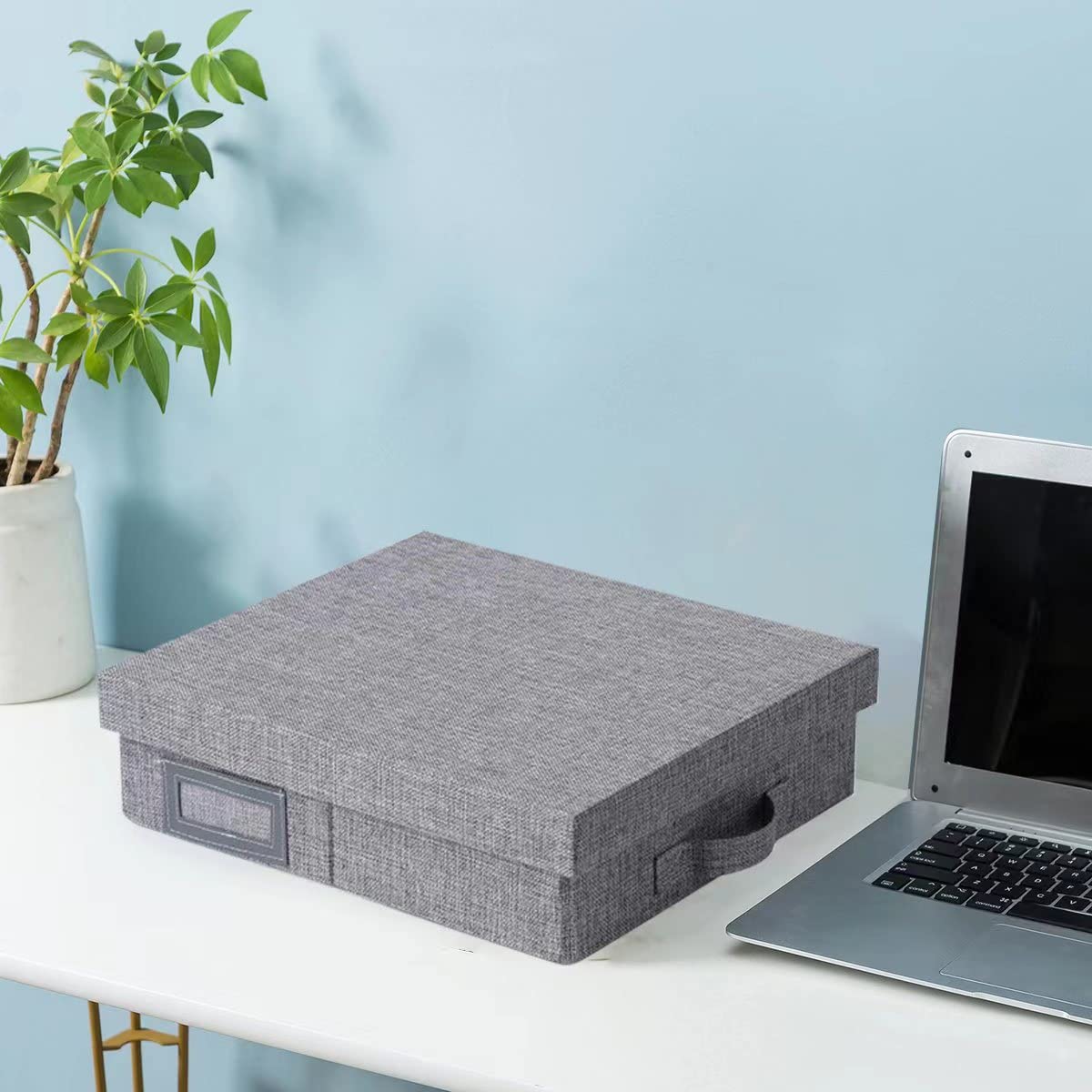 Juephe Linen Scrapbook Storage Box Photo Storage Box,Document Letter Box, Photo Boxes Cases, Organizer Box Storage Containers 15 '' x 13 '' x 4 '',Gray (2)