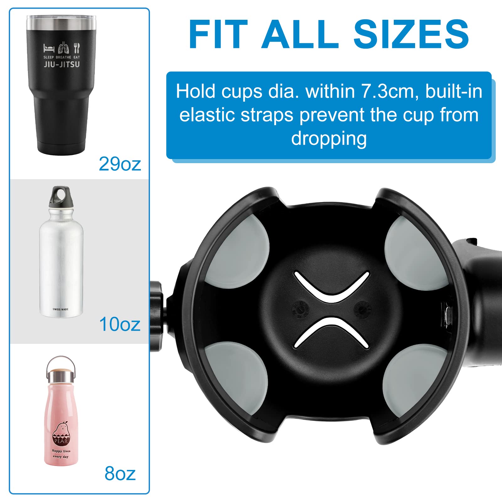 Accmor Universal Stroller Cup Holder with Phone Holder Mount, Bike Cup Holder, 2-in-1 Large Caliber Designed Cup Holder for Stroller, Bike, Wheelchair, Walker