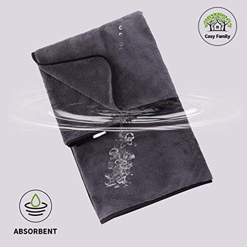 Cosy Family Microfiber 4 Pack Bath Towel Set, Lightweight and Quick Drying, Ultra Soft Highly Absorbent Towels for Bathroom, Gym, Hotel, Beach and Spa (Dark Grey)