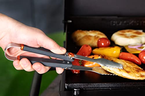Blackstone 5294 Foldable 2 Piece Hamburger Spatula Flipper and 1 BBQ Tong-Flex Fold Model Stainless Steel-Easy to Carry and Clean Griddle Accessories Tool Set, Black, Orange