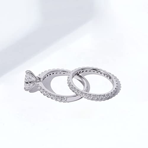 Amazon Essentials Platinum-Plated Sterling Silver Round Ring Set made with Infinite Elements Cubic Zirconia (1 Carat Center Stone), Size 8 (previously Amazon Collection)