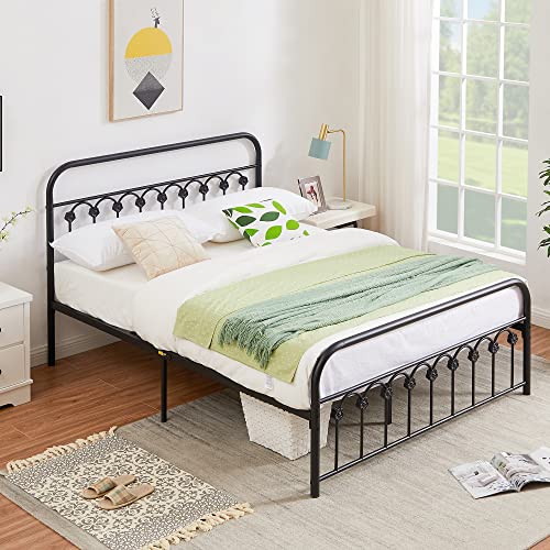 VECELO Bed Frame, Queen Size Metal Platform with Headboard & Footboard, Premium Steel Slat Support Mattress Foundation,No Box Spring Needed