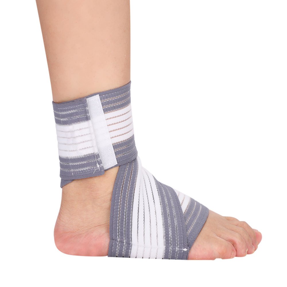 Ankle Support Brace for Men Women Adjustable Strap for Arch Support Breathable Ankle Protector Foot Brace with Compression Wraps Elastic Arch Sleeves for Protection Sprained Sports Gray-White 2 Pcs