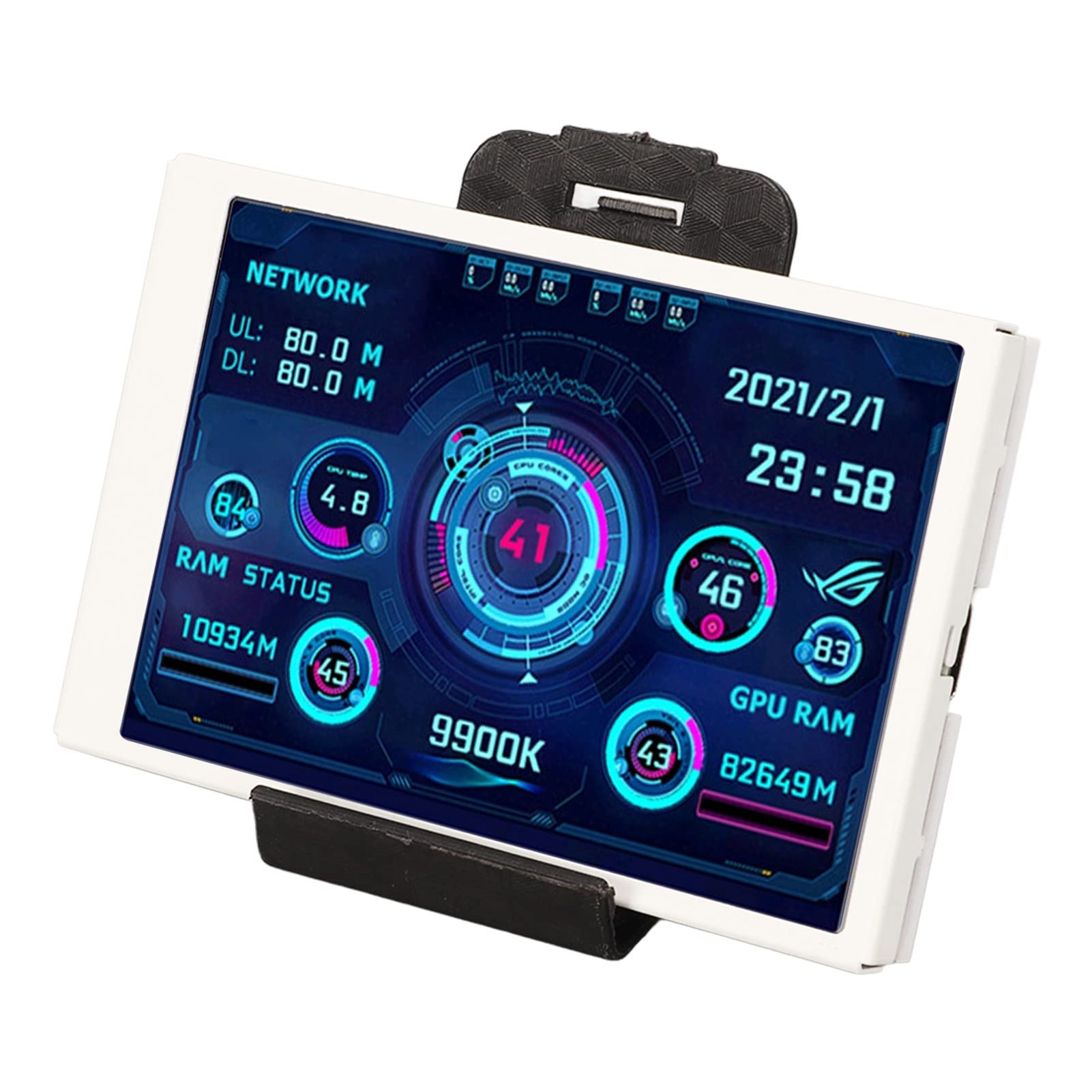 ASHATA Computer Temp Monitor, Portable Computer Real Time Data Monitoring Monitor, 3.5in IPS Full View USB C Auto Off Rotatable PC CPU Data Monitor for Chassis RAM GPU (Black Set)