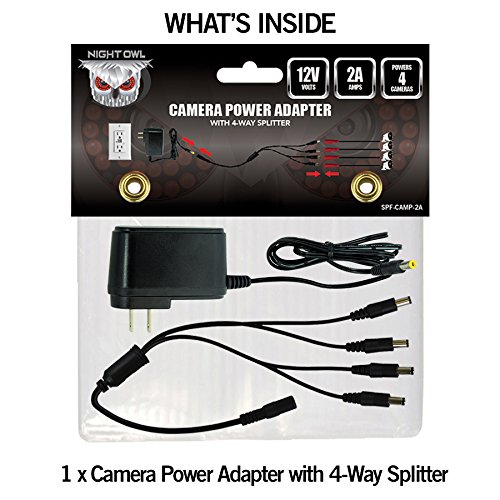 Night Owl Security SPF-CAMP-2A Camera Adapter with 4-Way Power Splitter, Black