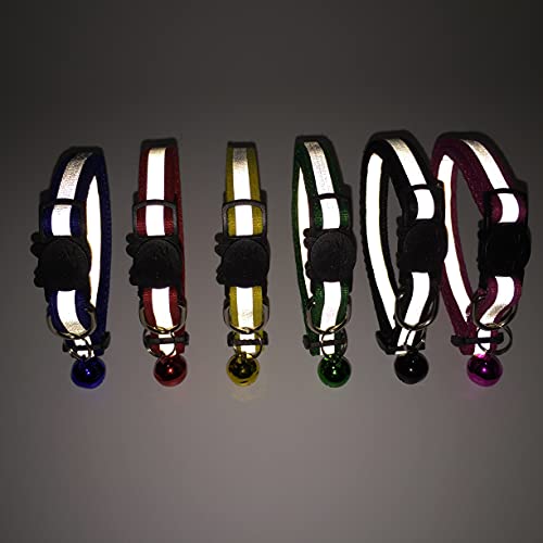 PACCOMFET FUNPET 6 Pcs Breakaway Cat Collar with Reflective Nylon Strip and Bell, Safe and Durable