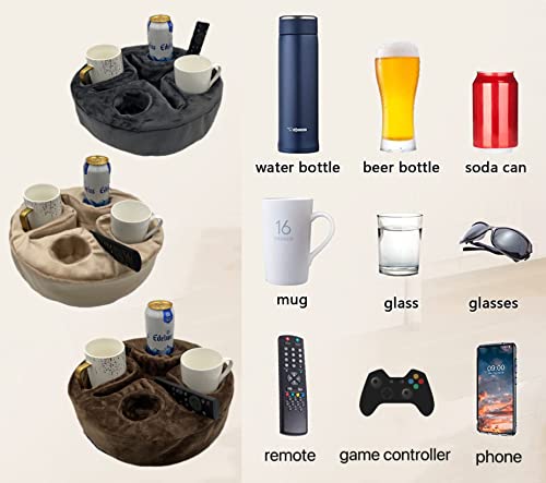 Couch and Bed Cup Holder Pillow, Sofa Organizer Caddy for Drinks, Remotes, Phones, Snacks (Beige)