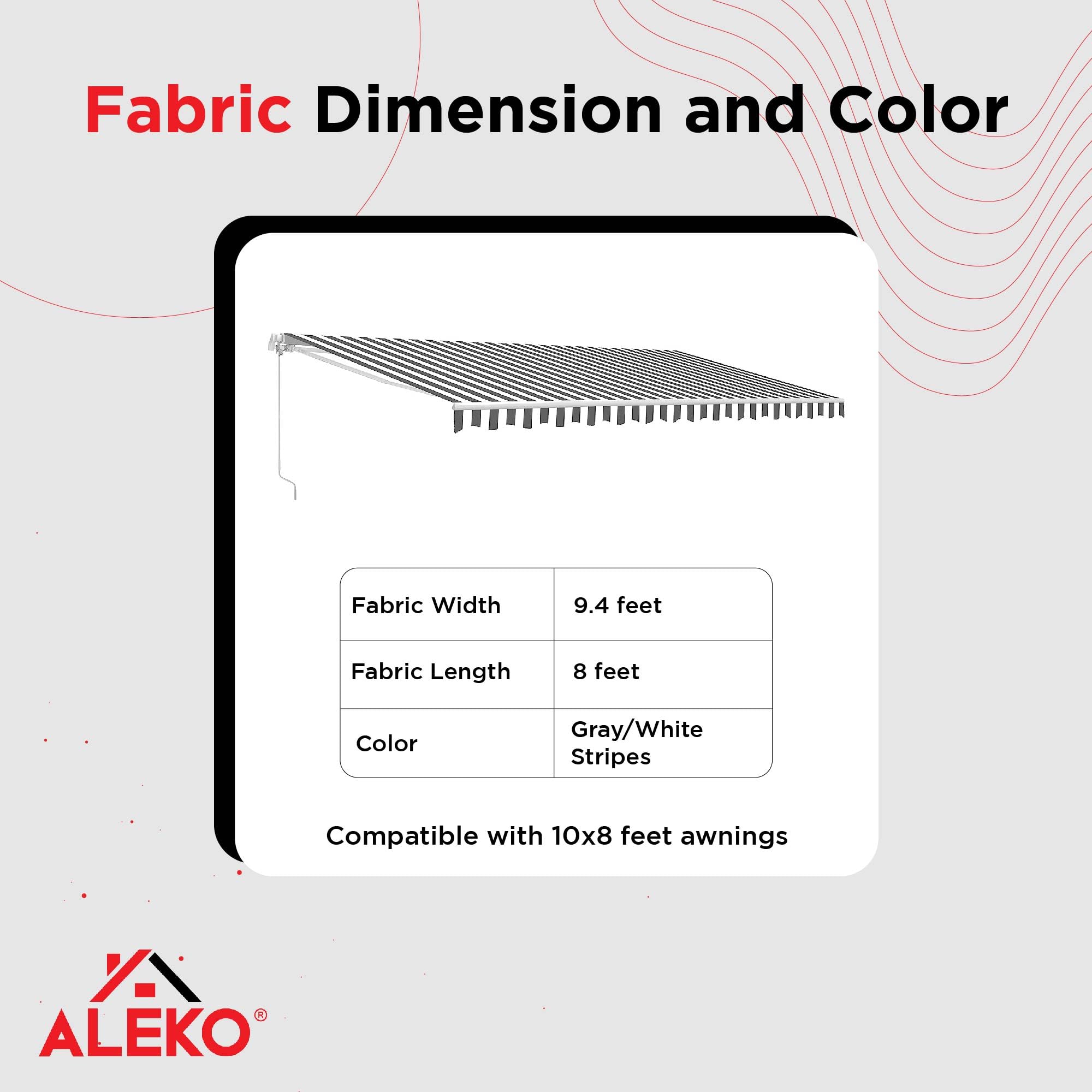 ALEKO Patio Awning Fabric Replacement, Polyester Canopy with UV Protection, Gray/White Stripes, 10x8 Feet