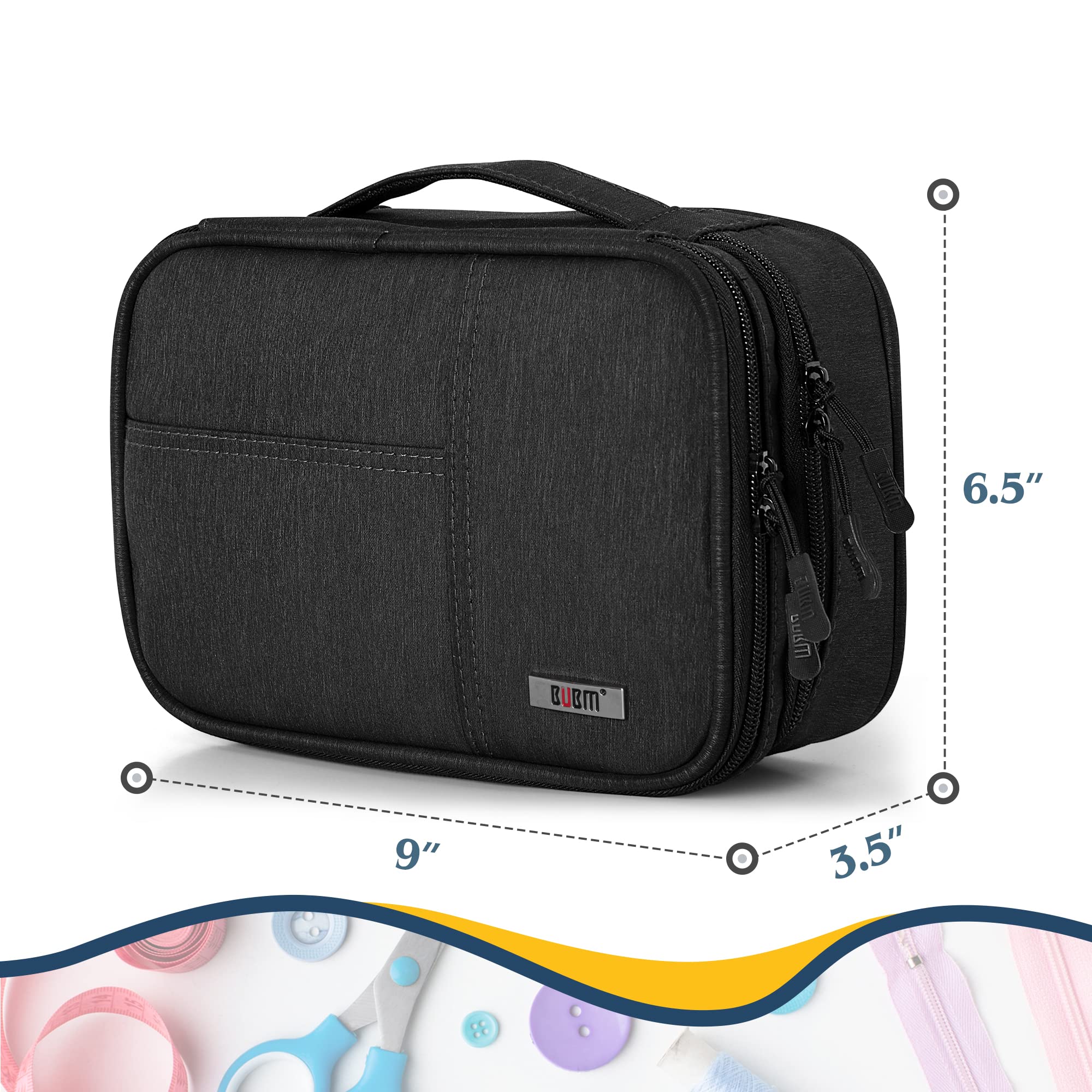 BUBM Double Layer Sewing Organizer with Detachable Dividers, Sewing Supplies Organizer for Sewing kits (BAG ONLY), Black