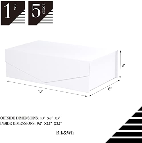 BLK&WH Gift Box 9.5x5.5x2.9 Inches, Gift Box with Lid, White Gift Box, Bridesmaid Proposal Box, Collapsible Gift Box with Magnetic Lid (Matte White)