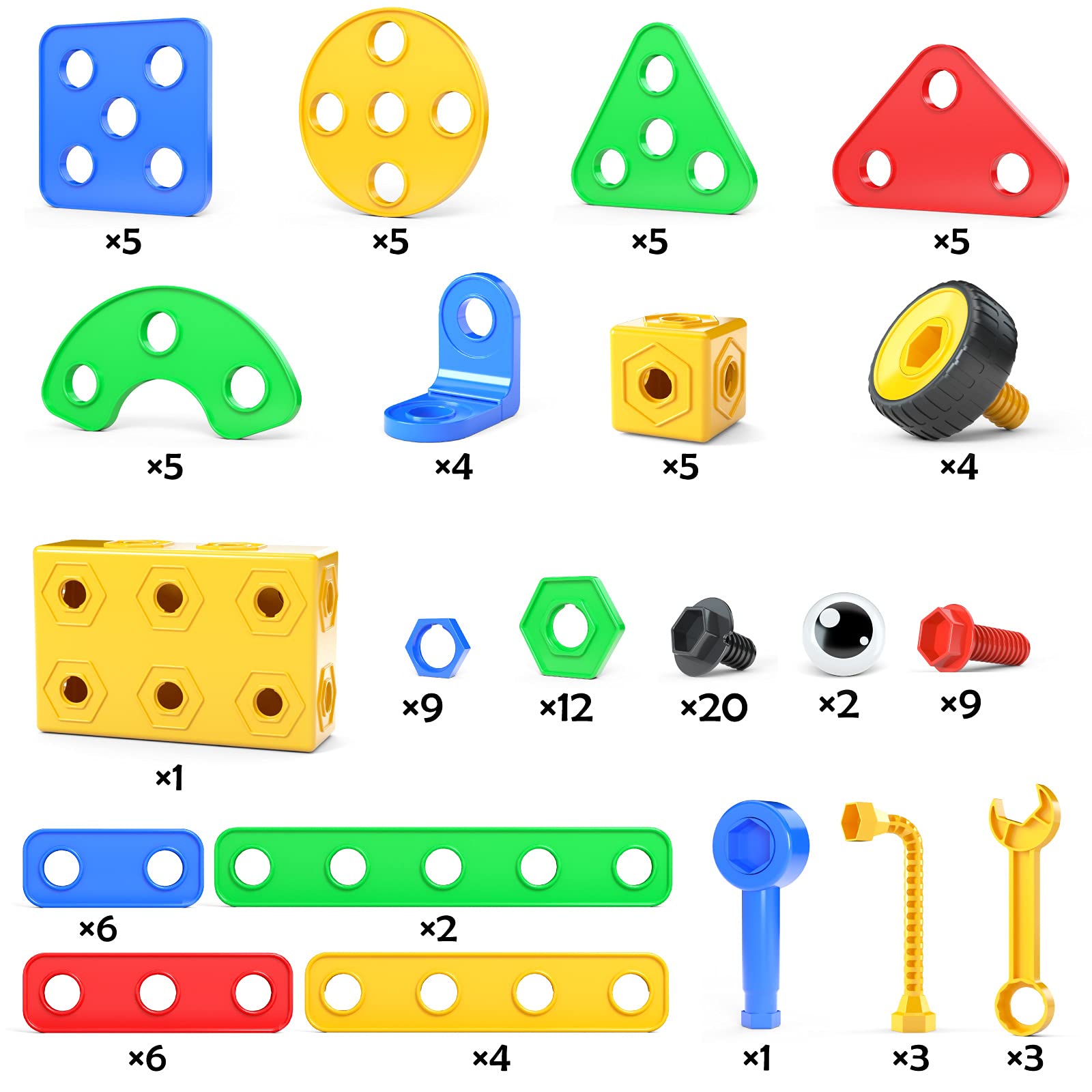 Jasonwell STEM Toys Building Blocks - 116 PCS Educational Construction Tiles Set Engineering Kit Learning Resources Christmas Birthday Gift for Toddlers Kids Ages 3 4 5 6 7 8 9 10 Year Old Boys Girls