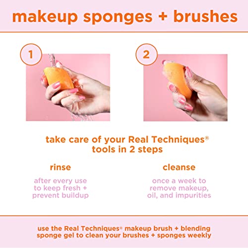 Real Techniques Miracle Complexion Assorted Beauty Sponges Makeup Blender, For Blending & Sculpting, Full Coverage, Professional Makeup Tool, Cruelty Free, Vegan, Latex Free, 6 Piece Sponge Set