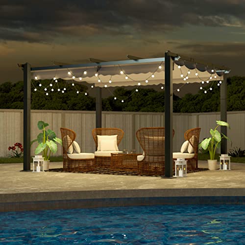 VEIKOU 13x10ft Pergola, Aluminum Pergola w/Thicker Post & Upgraded Retractable Pergola Canopy, Metal Pergolas and Gazebos Heavy-Duty Outdoor Shelter for Porch Yard, Gray