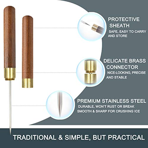 Ice Picks in Gift Box - Premium Stainless Steel Ice Picks Kitchen Tool with Wooden Handle Safety Cover Portable for Bars Restaurant Home Bartender Picnics Camping, 1PCS (RoseWood 6.7")
