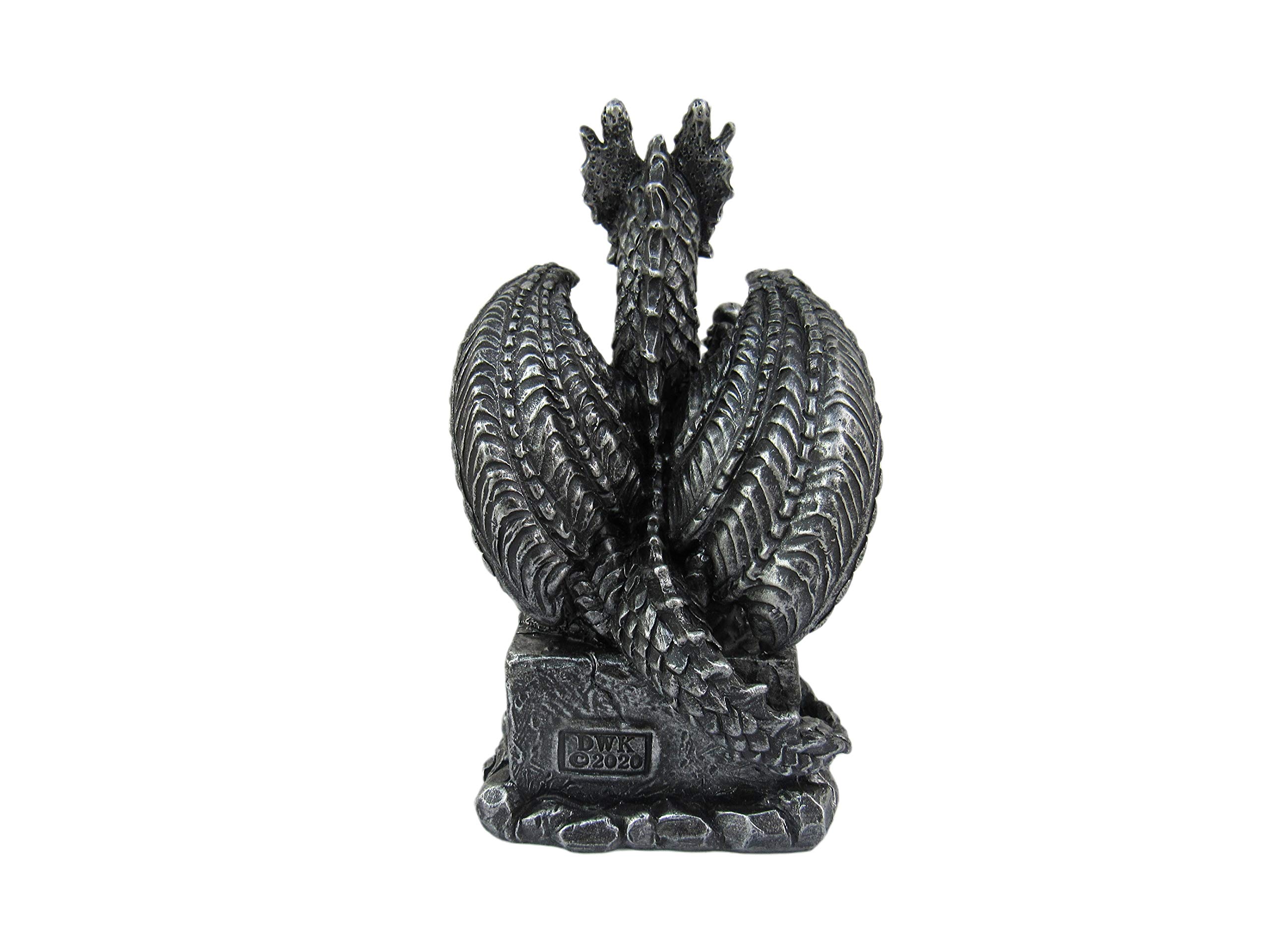 DWK Pewter Dragons Motivational Gothic Decor Mini Figurines | 4 Piece Set Medieval Home Decor and Dragon Garden Decor | Medieval Mini Statues Gifts for Meditation - 5"