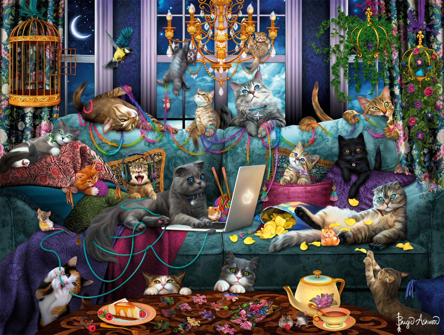 Buffalo Games - Brigid Ashwood - Quarantine Cats - 750 Piece Jigsaw Puzzle For Adults - High Quality Challenging Puzzle Perfect for Game Nights - Finished Puzzle Size is 24.00 x 18.00