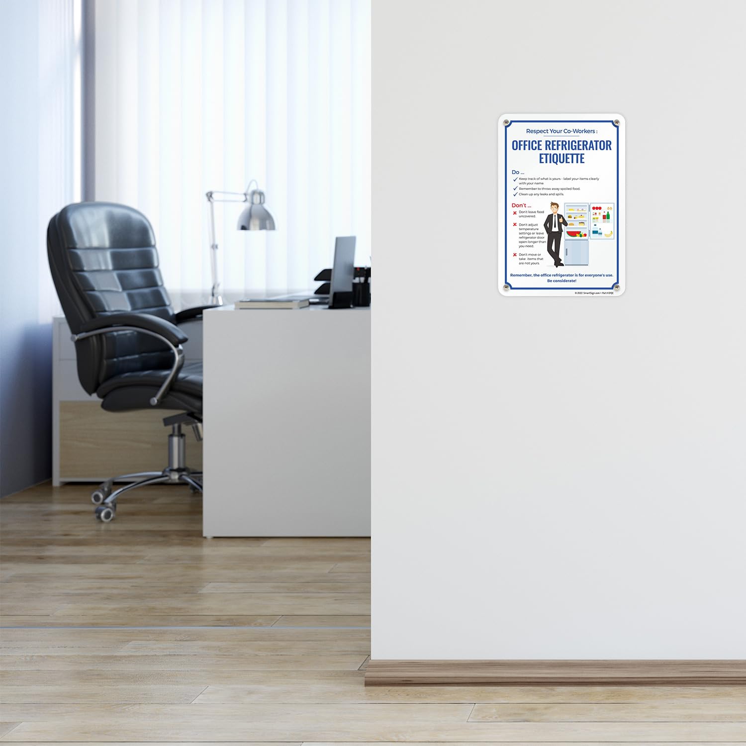 SmartSign 10 x 7 inch “Respect Your Co-Workers - Office Refrigerator Etiquette” Sign, Digitally Printed, 55 mil HDPE Plastic, Multicolor, Made in USA