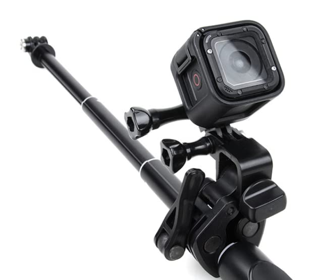 Lupholue Easy-Mounted Gun/Rod/Bow Camera Clamp Mount Fishing Pole Clamp with Front & Rear Camera Mounts for GoPro Hero 10, 9, 8, 7, (2018), 6 5, Hero Black, Session, Xiaomi Yi, SJCAM, Campark