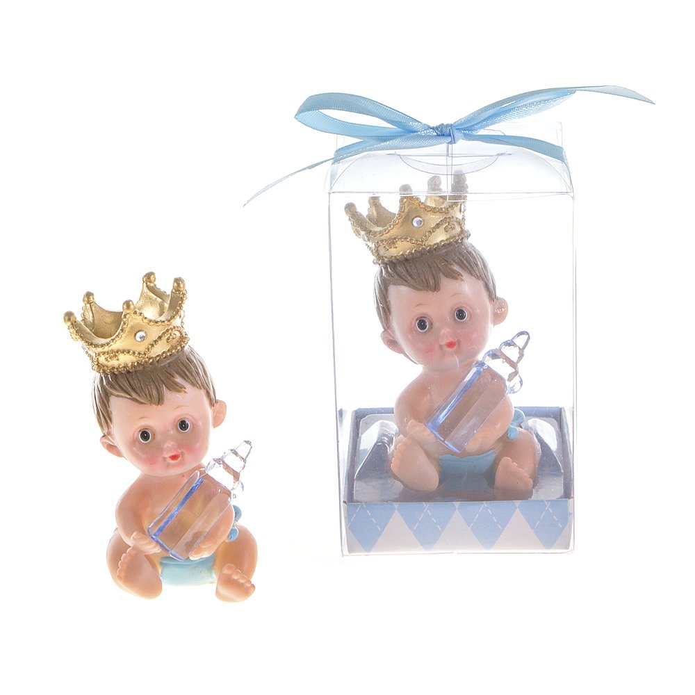 Lunaura Baby Keepsake - Set of 12 Boy Baby Wearing Crown Holding Baby Bottle Favors - Blue