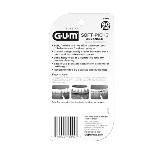 GUM Soft-Picks Advanced, Easy to Use Dental Picks for Teeth Cleaning and Gum Health, Disposable Interdental Brushes with Convenient Carry Case, Dentist Recommended Dental Picks, 90ct