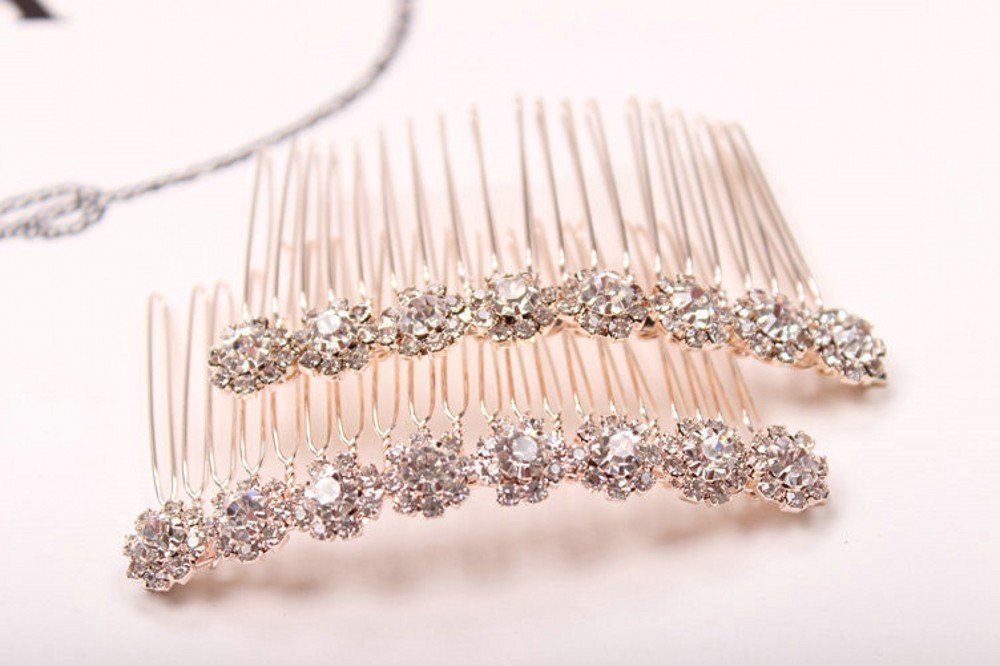 Letshopping® High-grade Alloy Diamond Tiara Comb Hair Accessories Hair Fork(2pc) Rose gold