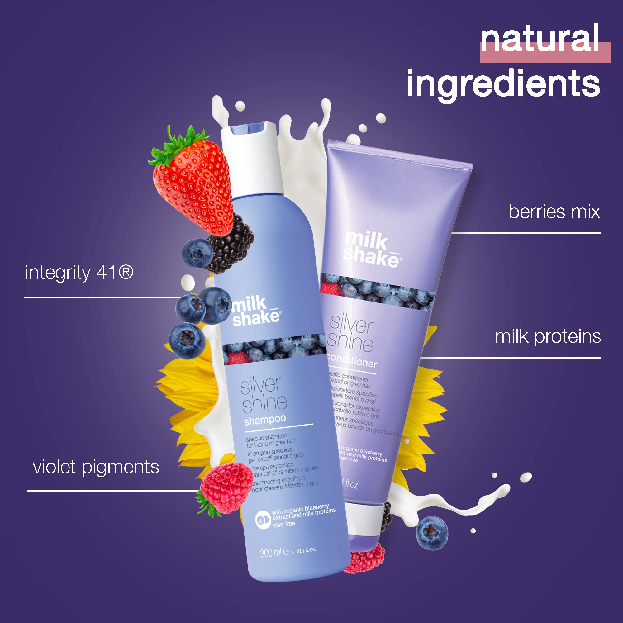 Milk_shake Silver Shine Purple Shampoo for Blonde Hair - Blonde Toner for Brassy Hair 100% SLES-Free, 3.3 Fl Oz