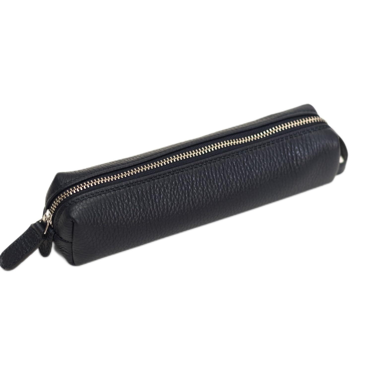 Maruse Pencil Case - Italian Grained Leather - Zipper Case for Pen and Pencils - Work Accessories Made in Italy - Navy