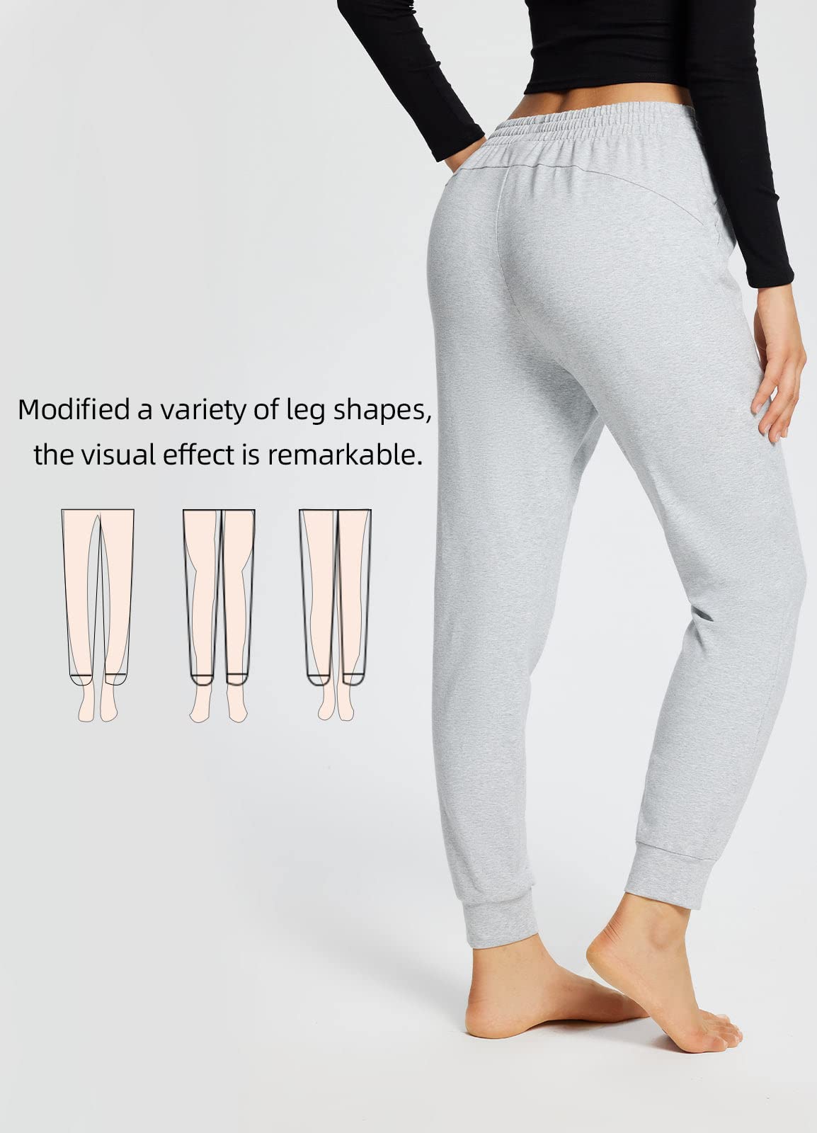 BALEAF Women's Cotton Joggers Pants with Pockets, Yoga Lounge Sweatpants for Women Workout Running Casual Light Gray XL