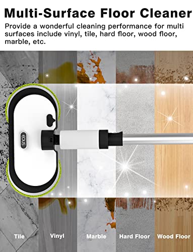 Cordless Electric Mop, Electric Floor Cleaner with LED Headlight & Water Sprayer, Up to 60 mins Detachable Battery, Dual-Motor Powerful Spin Mop with 300ML Water Tank for Multi-Surface, Self-Propelled