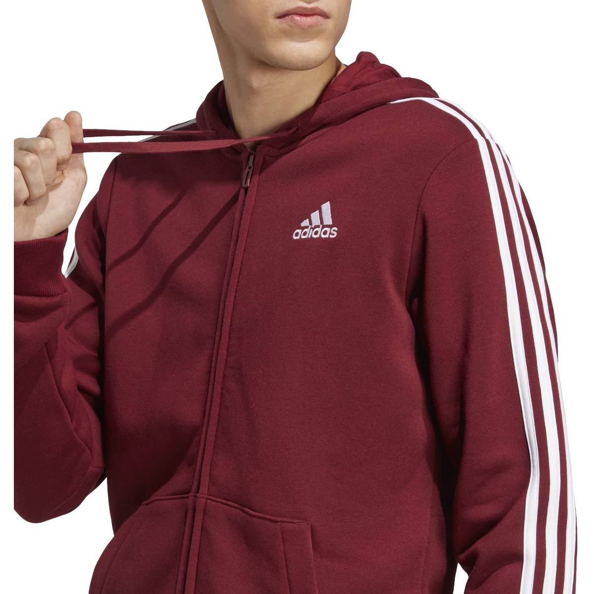 adidas Men's Essentials Fleece 3-Stripes Full-Zip Hoodie, Shadow Red, XX-Large