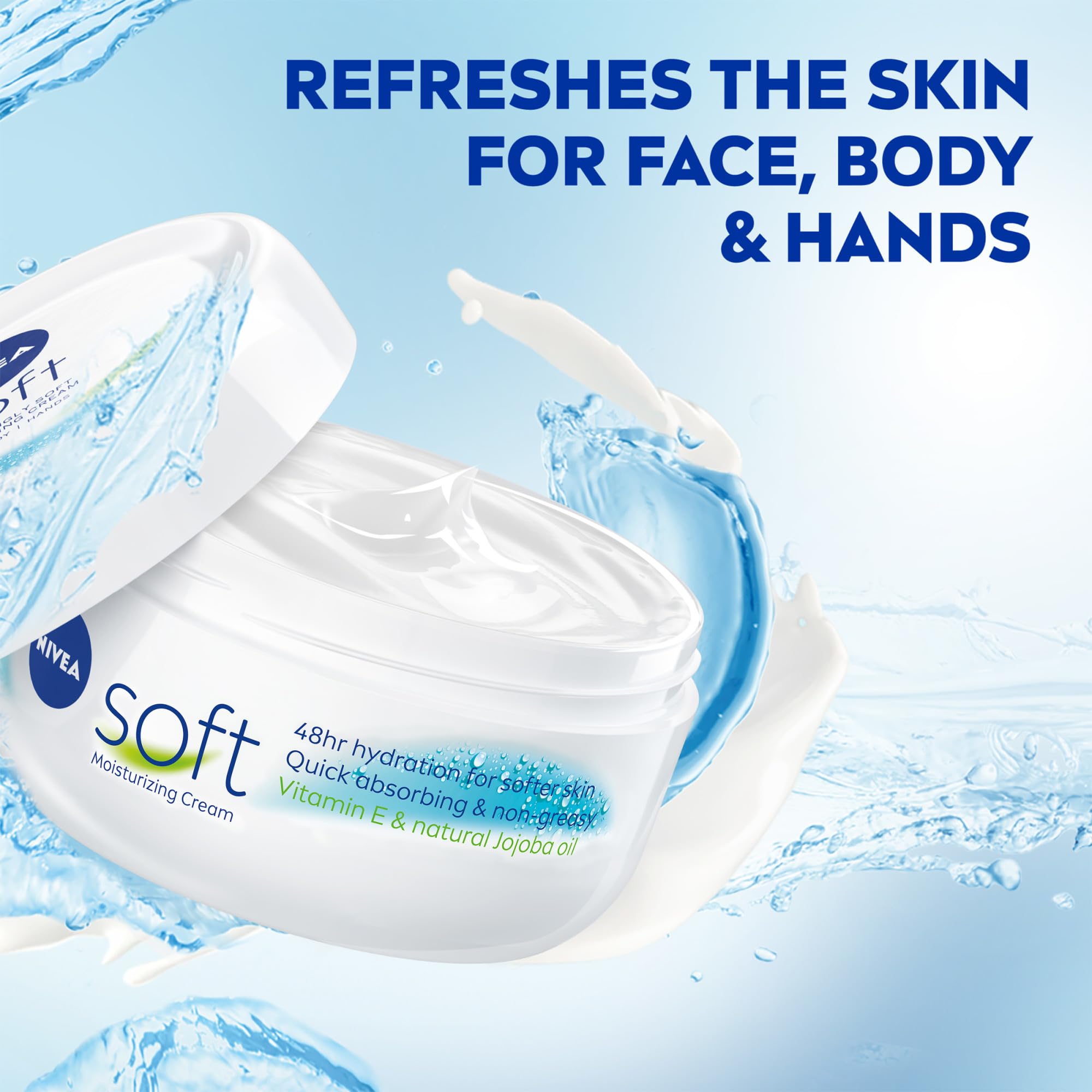 Nivea Soft Refreshingly Moisturizing Face, Body and Hand Cream, 3 Pack of 6.8 Oz Jars